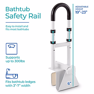 Modern Innovations Adjustable Bathtub Grab Bar, Safety Bath & Shower Grab Bars for Elderly Seniors, Handicap Grab Bars (300lb Weight Limit), Bathroom Grab Bars for Seniors with Adjustable Handles