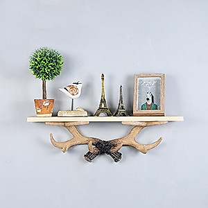 Vintage Cast Deer Antlers Hanging Wall Hooks (10 Hooks) with Floating Wall Resin Shelf Bathroom Storage for Hat Scarf Bag Key Clothes Kitchen Towel Holder Reindeer Hanger Wall Wedding Gift (Beige)