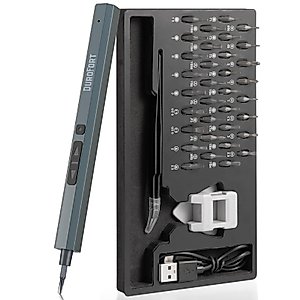 DuroFort 3.7V Precision Electric Screwdriver Set, 0.25N/220RPM Cordless Screwdriver with 34Pcs Bits, 350mAh Mini Electric Screwdriver with LED Light, Magnetize, Opening Pick, Tweezer, Magnetic Mat