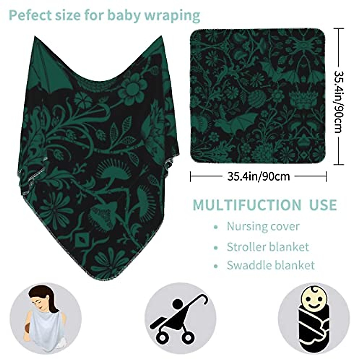 Belinyo Bat Flower Baby Swaddle Blankets Nursing Cover Infant Receiving Blankets for Crib, Stroller, Travel( 36x 36'')