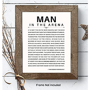 Man in the Arena Quote Poster - 8x10 Motivational Inspirational Teddy Roosevelt Daring Greatly Wall Art Decor - Unique Gift for Men, Boys, Teens, Entrepreneur - For Office, Living Room, Bedroom