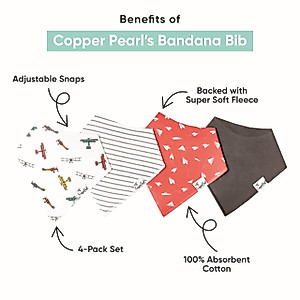 Copper Pearl Baby Bandana Bibs - 4 Pack Soft Cotton Baby Bibs for Drooling and Teething, Absorbent Drool Bibs for Baby Girl and Boy, Adjustable to Fit Newborns to Toddlers, Tons of Styles (Bennie)