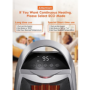 GiveBest Space Heaters for Indoor Use, Portable Heater with Thermostat, 1-12H Timer, Eco Mode, 1500W PTC Ceramic Fast Safety Heat for Office Bedroom Home