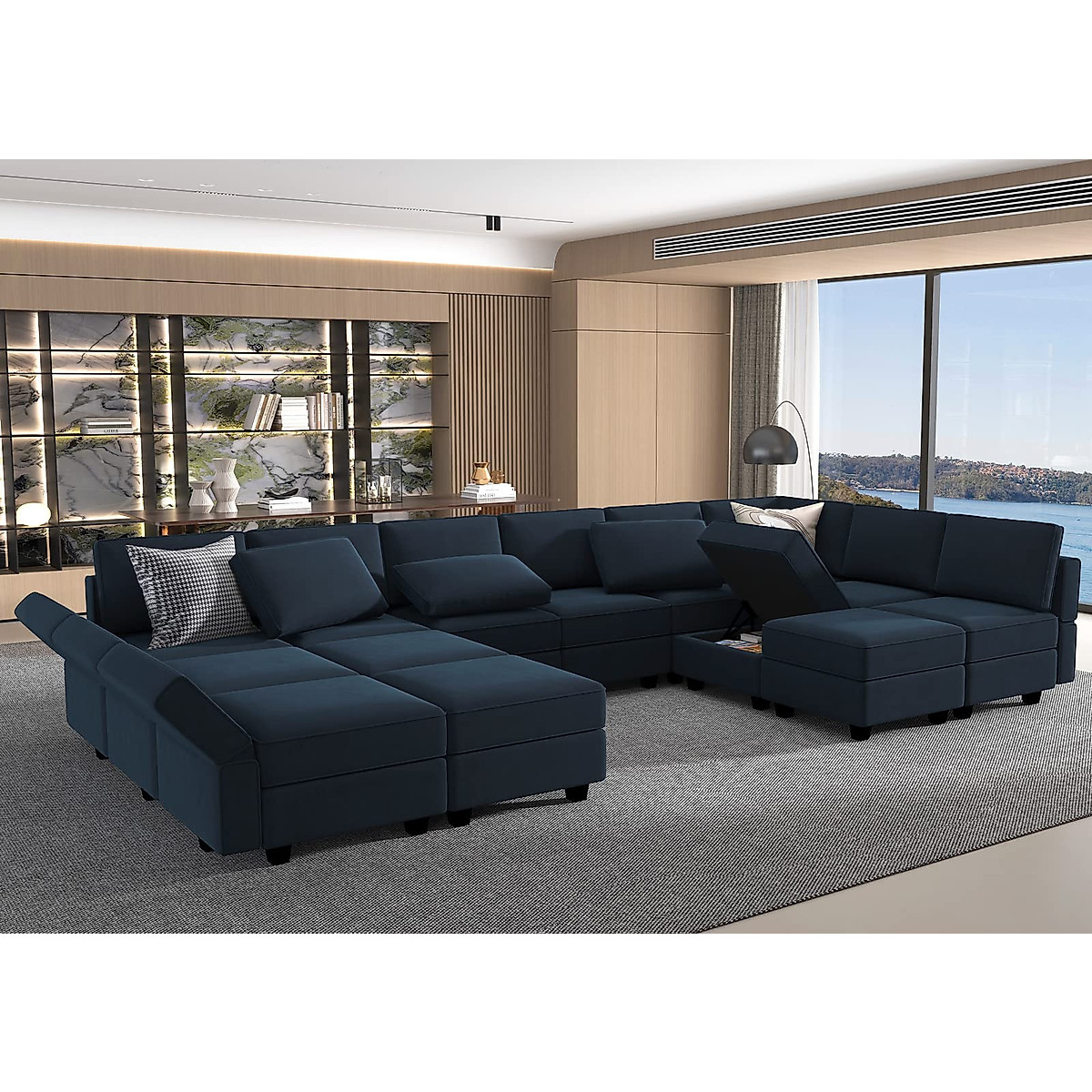 Belffin Oversized Modular sectional Sofa with Double Chaises U Shaped Sleeper Sofa Couch Reversible with Storage Velvet Blue