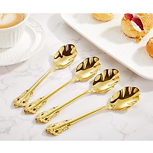 KEAWELL 6" Tea Spoons Set of 4, Coffee Espresso Demitasse Vintage Tea Spoon, 18/10 Stainless Steel, (Gold)