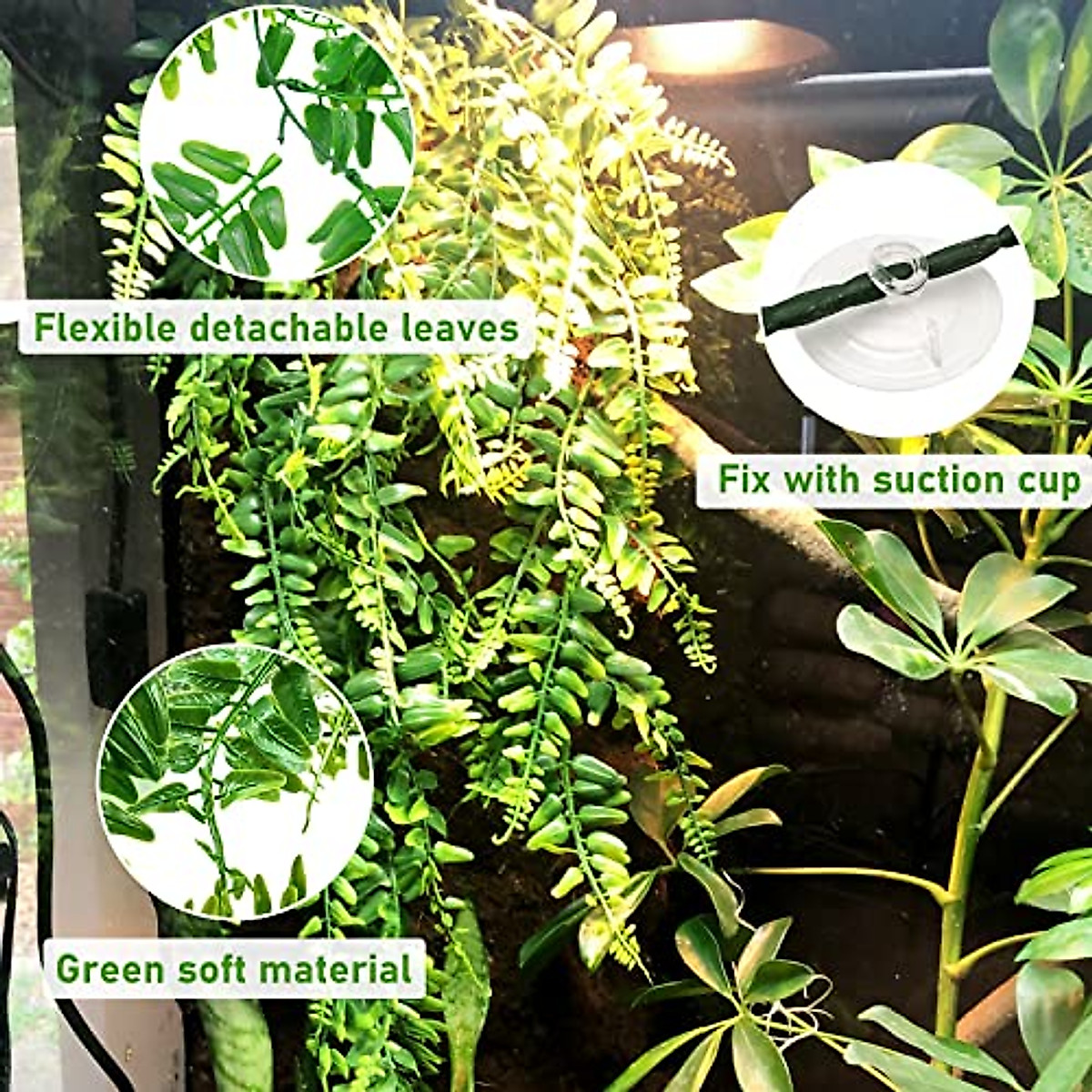 Hamiledyi Reptile Corner Branch Climbing Terrarium Plant Decoration Fake Vines Hanging with Suction Cup for Snakes Amphibian Bearded Dragons Lizards Frogs Geckos Tank Habitat Decor (2 PCS)