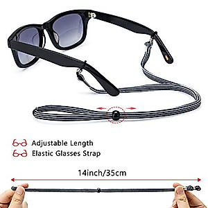 Premium Eyeglasses Strap, Ftojos 4 PCS Eye Glasses String Holder Chains for Men and Women, Adjustable Sunglasses Strap Neck Retainer, Elastic Eyeglass Cord with 8 Lanyard Clips Hooks