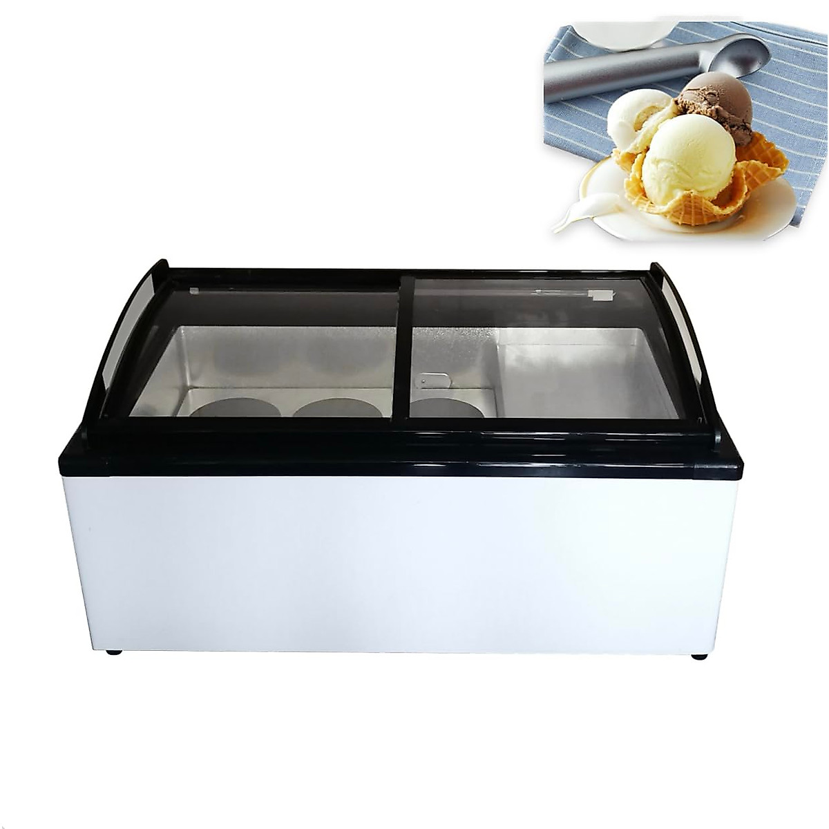 Ice Cream Display Freezer with 6 Pans, LED Illuminated Gelato Dipping Case, Refrigerator Display Cabinet with Reinforced Insulation Board