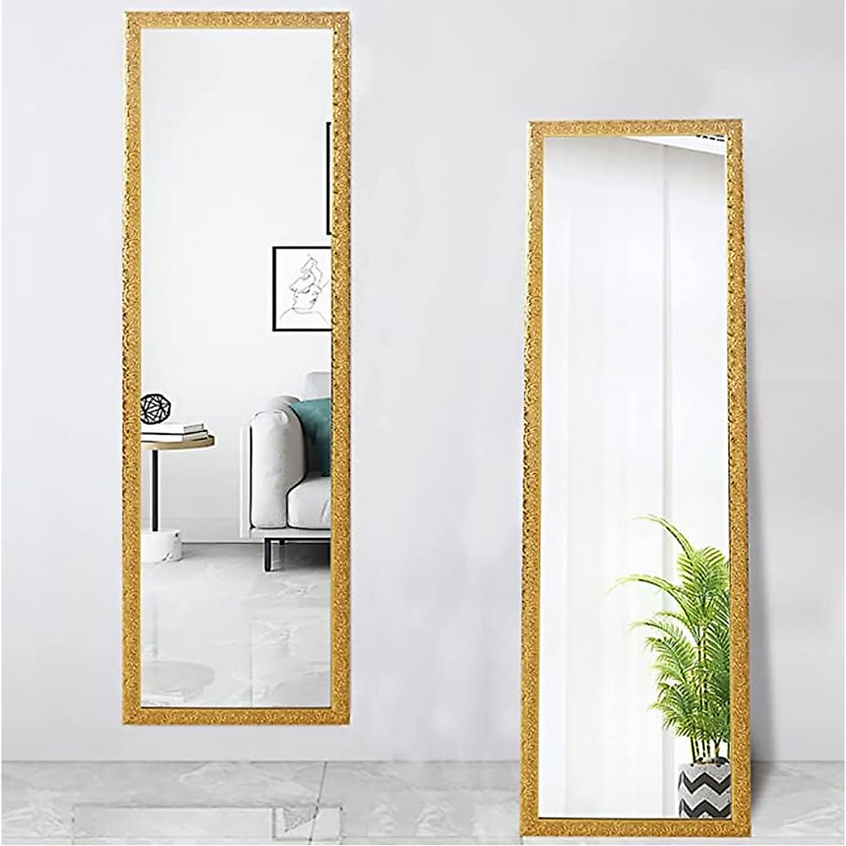 Yone jx je Full Length Mirror Wall Mirror Full Body Mirror for Wall Hanging or Leaning Against Wall Dressing and Wall-Mounted Mirror Polymer Thin Frame No Stand, 50"x 14", Gold