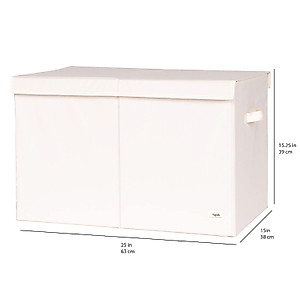 3 Sprouts Recycled Fabric Folding Chest Organizer in Cream - Collapsible Storage Basket Container with Lid & Handles