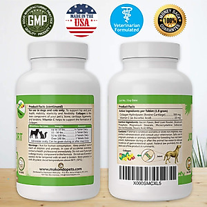 Makondo Pets - Collagen for Dogs & Cats - Collagen Supplements for Joint Health - Vitamin C Supplement for Joint Mobility - Joint Support Supplement for Dog & Cats - Bacon Flavored Tablets (60 Count)