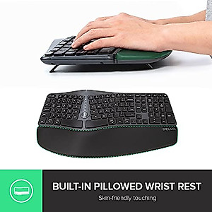 DeLUX Wireless Ergonomic Keyboard with Cushioned Palm Rest Against Carpal Tunnel, Ergo Split, Multi-Device Connection, Compatible with Windows, Mac OS (GM901D-Black)