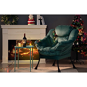 HollyHOME Modern Fabric Large Lazy Chair, Accent Oversized Comfy Reading Chair, Thick Padded Cozy Lounge Chair with Armrest, Leisure Sofa Chair for Living Room, Bedroom, Dorm, Dark Atrovirens