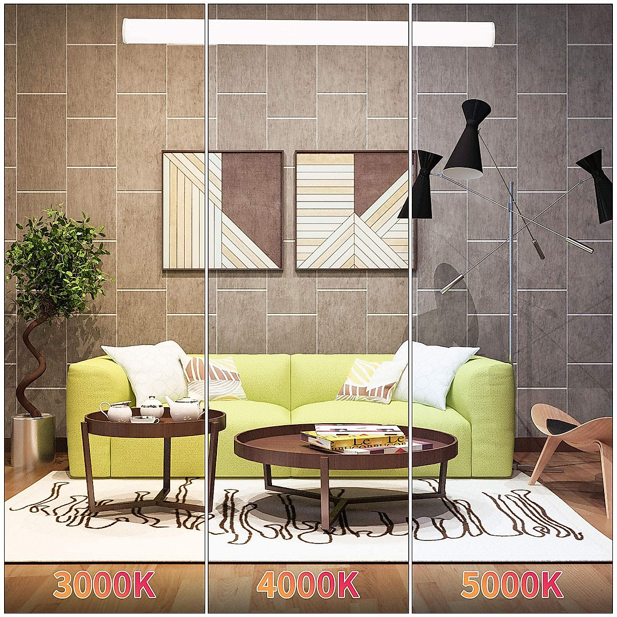 LED Shop Light 2FT, 5000K/4000K/3500K Selectable LED Linear Strip Lights, 0-10V Dimmable LED Light Fixture for Garage Workshop Warehouse, 2ft Indoor LED Commercial Ceiling Light, 2 Pack