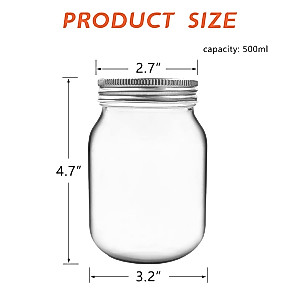 Artcome 4 Pack Glass Jar Set - 2pc 1 Gallon Glass Jar Wide Mouth with 2pc Airtight Plastic Lids, 2pc 16oz Glass Jar with 2pc Silver Metal Lids for Fermenting, Kimchi, Kefir, Kombucha, Storing, Canning
