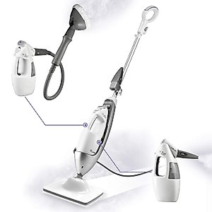 LIGHT 'N' EASY Multifunctional Steam Mop with Detachable Handheld Unit Floor Steamers Cleaner for Hardwood,Grout,Tile White, 7688ANW (Renewed)