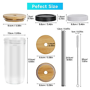 Elma Home Glass Cups with Lids and Straws - Reusable Bamboo Drinking Glasses, Mason Jar 24 oz - 4 Pack, Wide Mouth Set, Iced Coffee Tumbler, Smoothie Cup, Tall Boba Tea Tumblers
