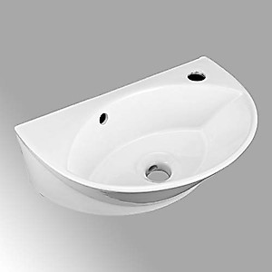 Renovators Supply Manufacturing Bathroom Sinks 17 in. White Ceramic Wall Mounted Bathroom Vessel Sink Juniper with Overflow and Faucet Hole