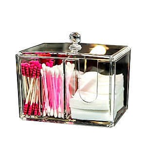 MOOCHI Q-Tips Cotton Swab Holder Makeup Pads Sponge Lipstick Container with Lid Acrylic 2 Trays Bathroom Bedroom Organizer