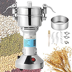 FLKQC High Speed 150g Electric Grain Mill Machine Spice Herb Grinder 850W 70-300 Mesh 28000RPM Stainless Steel Commercial Grade for Kitchen Herb Spice Pepper Coffee (150g)