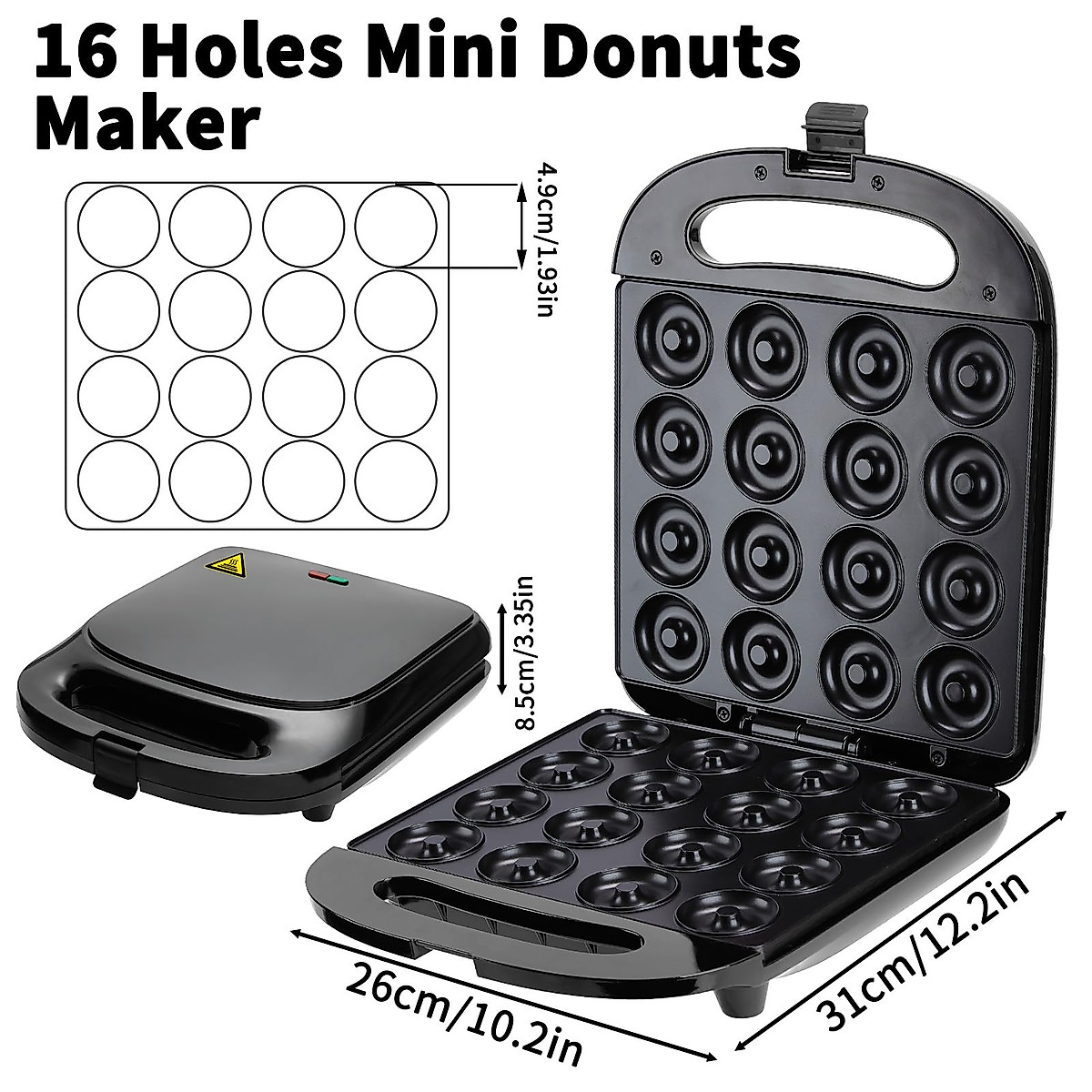 Mini Donut Maker, Mini pancakes maker Machine, Bake 16 Mini Doughnuts, Non-stick Surface, cake machine, Double-sided heating, Perfect for Breakfast, Snacks, Desserts & More