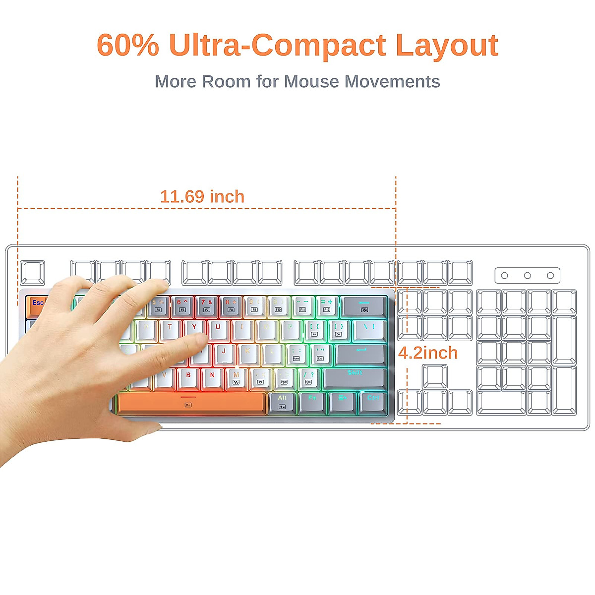 Redragon 60% Mechanical Gaming Keyboard RGB Backlit Ultra-Compact Hot-Swappable Red Switch, Fully Programmable Pro Software Supported, K642WGO-RGB
