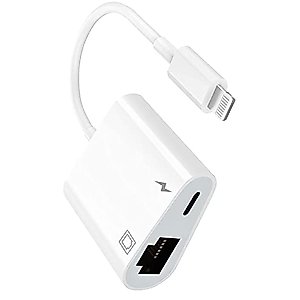 Apple MFI Certified Lightning to Ethernet Adapter for iPhone,2 in 1 LAN Ethernet Network to Lightning Adapter for iPhone 14/13/Pro Max/12/11/XS/XR/X/8/7/6/5 iPad 100Mbps Cat 8 7 6