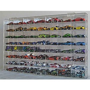 Hot 56 Compartment 1/64 Scale Toy Cars Wheels Matchbox Display Case Stand Wall Diecast Model Car Cabinet w/Door -AHW64-56