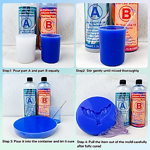 Silicone Mold Making Kit, 30A Blue Platinum RTV-2 Liquid Silicone Rubber 2.6LB for Casting Resin, Soap, Candle, Clay, DIY Molds -1:1 by Volume with Tool 4 Cups,4 Sticks,2 Droppers,1 Pair Gloves