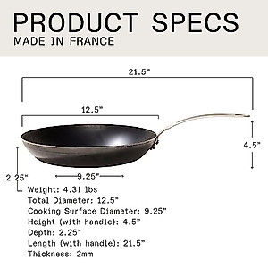 Made In Cookware - 12" Blue Carbon Steel Frying Pan - (Like Cast Iron, but Better) - Professional Cookware - Crafted in France - Induction Compatible