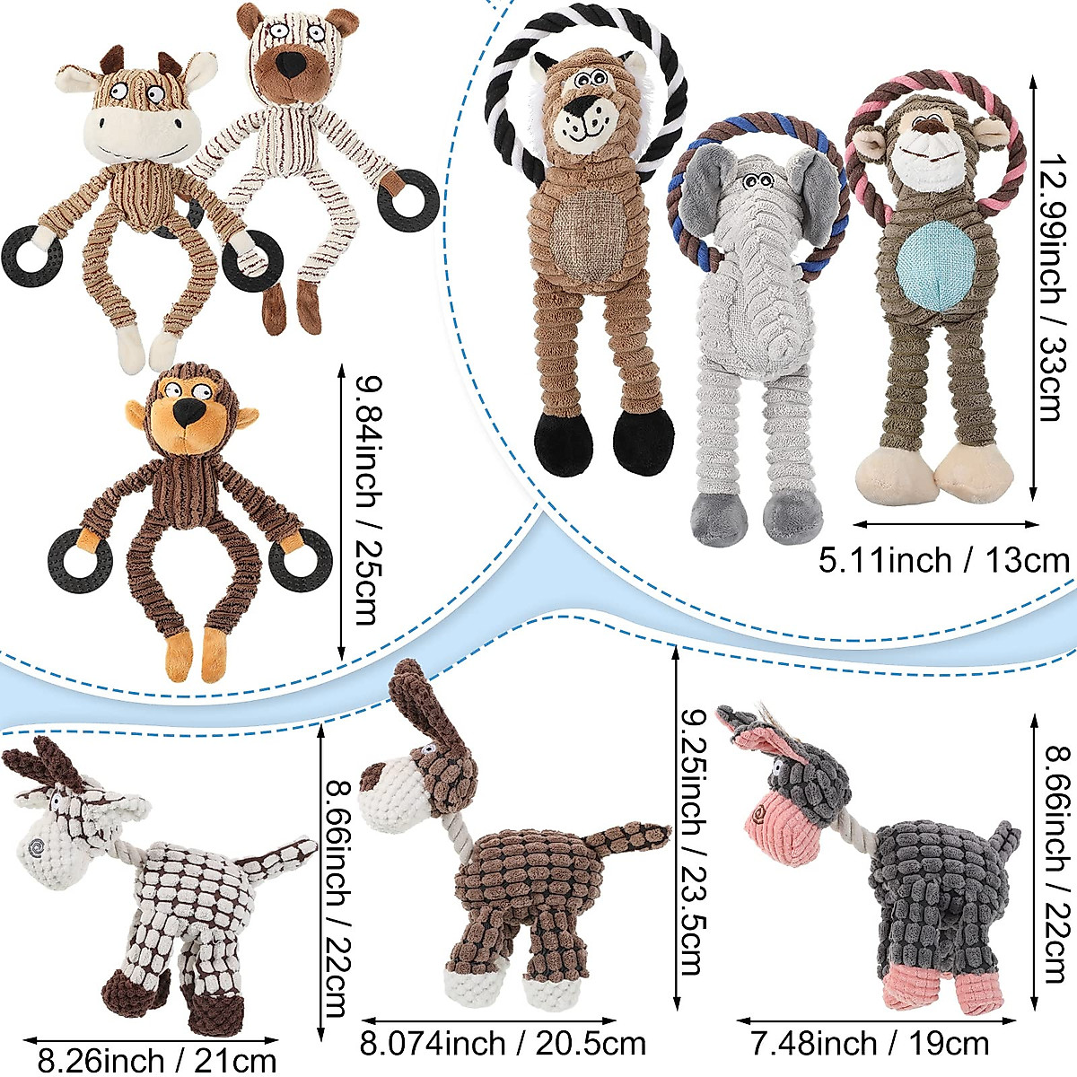 Honoson 9 Pcs Squeaky Plush Dog Toys Durable Cute Soft Dog Teething Toys Stuffed Animal Chew Toys Squeaky Plush for Puppy, Small, Medium Dogs for Dog (Cute Animal)