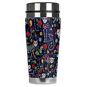 Mugzie 20 Ounce MAX Stainless Steel Travel Mug with Wetsuit Cover - Day of the Dead Cats