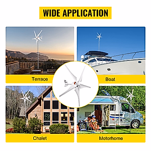 VEVOR, 12V/AC Turbine Kit, 400W Wind Power Generator with MPPT Controller 5 Blades Auto Adjust Windward Direction Suitable for Terrace, Marine, Motor Home, Chalet, Boat, White