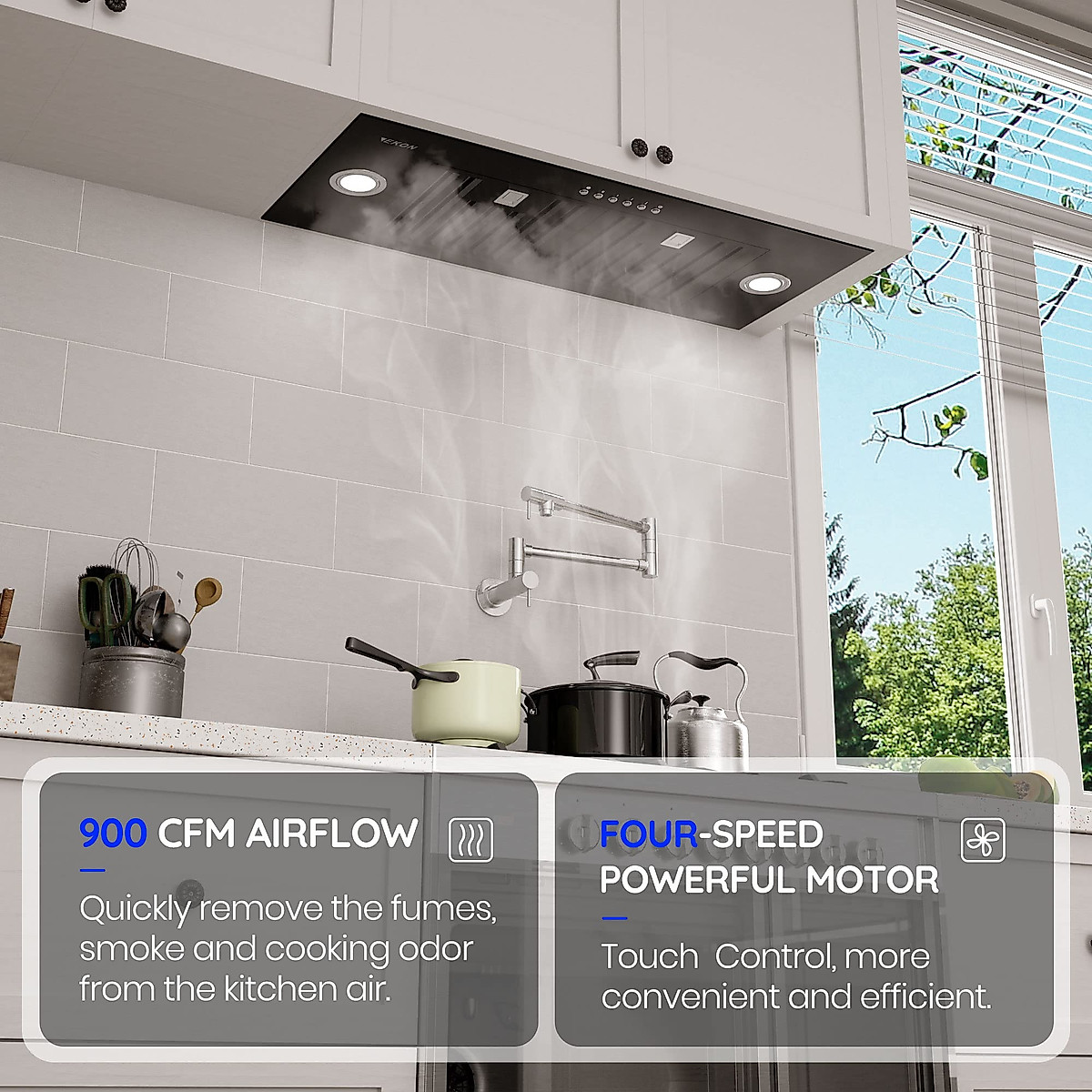 Range Hood Insert, EKON NAB01-30IN Black 900CFM Built-in Range Hoods Ducted/Ductless with 4-Speed Soft Touch Panel Control/Dishwasher-safe Filters, Kitchen Hoods for Over Kitchen Stove