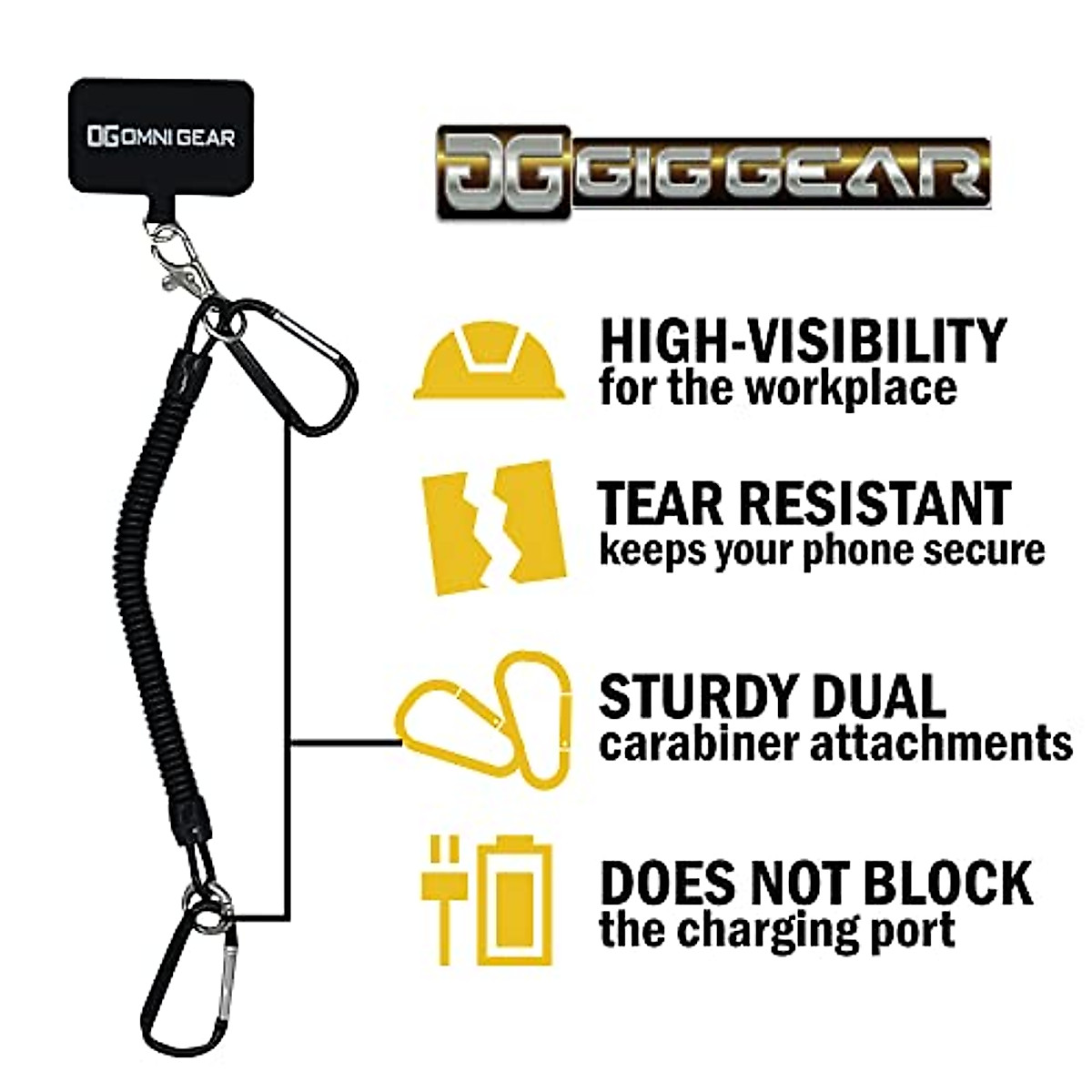 Drop Stop Mobile Phone Tether for Drop Damage and Theft Protection - Universal Phone Lanyard with Carabiners for Secure Vest Attachment - Tablet and Phone Carrier for Daily Activities (Black)