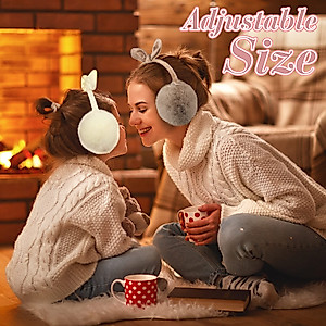JaGely 4 Pieces Winter Ear Muffs Cute Bow Faux Fur Ear Warmers Ski Adjustable Ear Covers Outdoor Faux Fur Ear Warmers for Women Girls