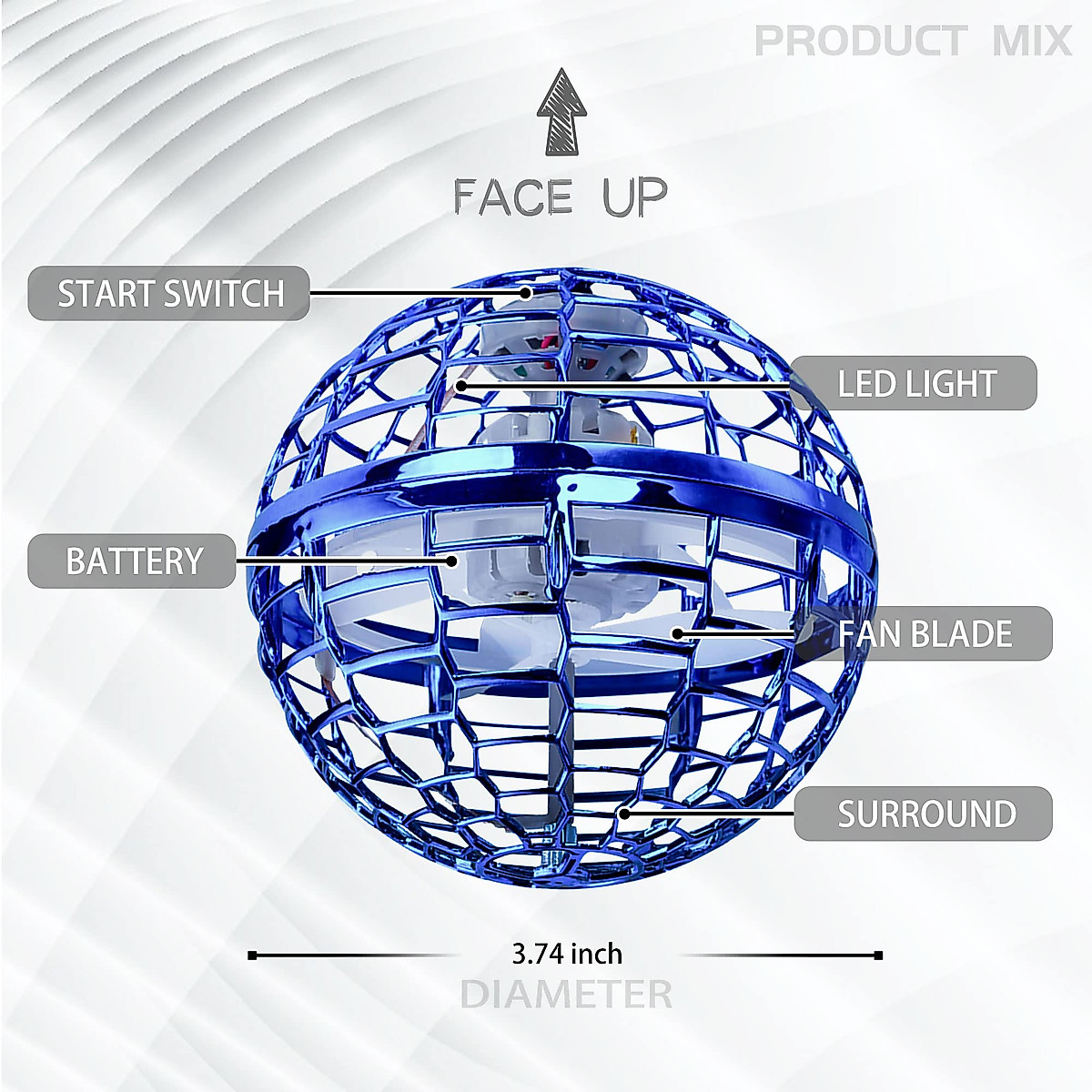 Flying Ball Toy Globe 360°Rotating Hand Controlled Orb Magic Led Lights Controller Mini Drone Boomerang Fly Spinners for Kids Adults Indoor Outdoor (Blue)