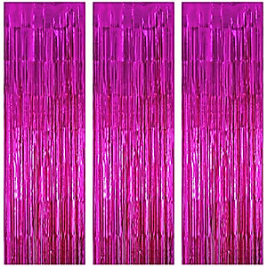 3 Pack Foil Curtains Metallic Foil Fringe Curtain for Birthday Party Photo Backdrop Wedding Event Decor (Matte Purple)