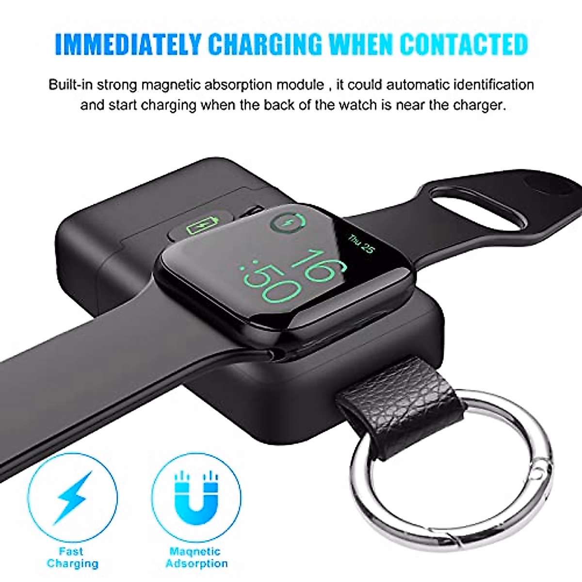 Portable Wireless Charger for Apple Watch,HUOTO【Upgraded Version】 iWatch Charger 1400mAh Smart Keychain Power Bank,Portable Magnetic iWatch Charger for Apple Watch Series 8/UItra/7/6/SE/5/4/3/2/1
