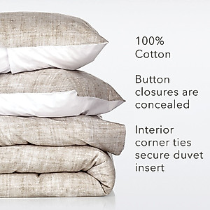 Nate Home by Nate Berkus 200TC 3-Piece Textured Print Duvet Cover Set | Crisp, Cool Bedding from mDesign - Full/Queen Size - 1 Duvet Cover, Hidden Button Closure/2 Pillow Shams, Fossil (Beige)