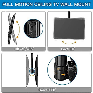 PERLESMITH Ceiling TV Mount, Hanging Full Motion TV Mount Bracket Fits Most 26-55 inch LCD LED OLED 4K TVs, Flat Screen Displays, TV Pole Mount Holds up to 99lbs, Max VESA 400x400mm, PSCM2