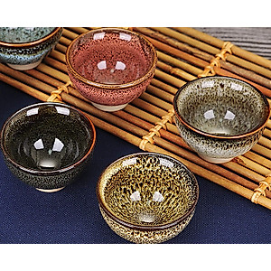 VanEnjoy 6 Sets Colorful Tea Cups - Kiln Transformation Chinese Handmake Jianzhan
