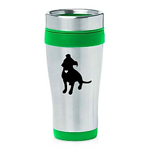 16oz Insulated Stainless Steel Travel Mug Coffee Mug Tumbler Cute Pitbull with Heart (Green)