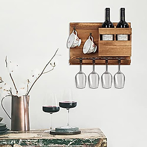 WGFKVAS Wine Rack Wall Mounted with Glass Holder and Cup Hook, Thickened Pine Wood Wine Shelf Rustic Wine Display Storage Rack, Gifts for Wine Lovers, Mother's Day, Birthday