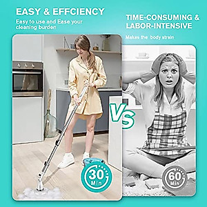 Electric Spin Scrubber, Cordless Electric Cleaning Brush with 5 Replaceable Brush Heads Adjustable Extension Handle, Power Shower Scrubber for Tub, Tile, Floor, Sink and Glass