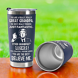 AREOK Gifts for Grandpa Gift, Best Grandpa Ever Gifts - Great Grandpa Christmas Birthday Gifts from Grandchildren Grandson Granddaughter, Grandfather Gift, 20 OZ Grandpa Tumbler Cup, Navy