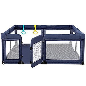 Baby Playpen with Swing Door for Adults, Play Pens for Babies 59 * 79in Large Play Yards, Baby Playpen for Toddler, Safety Kids Activity Center, Cholena Breathable Mesh Playpen, Navy Blue