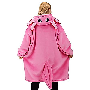 Psjtcygj Axolotl Wearable Blanket Sweatshirt Sherpa Oversized Hoodie TV-Blanket with Sleeves and Pockets for Adults Men Women Teens One Size Fits All
