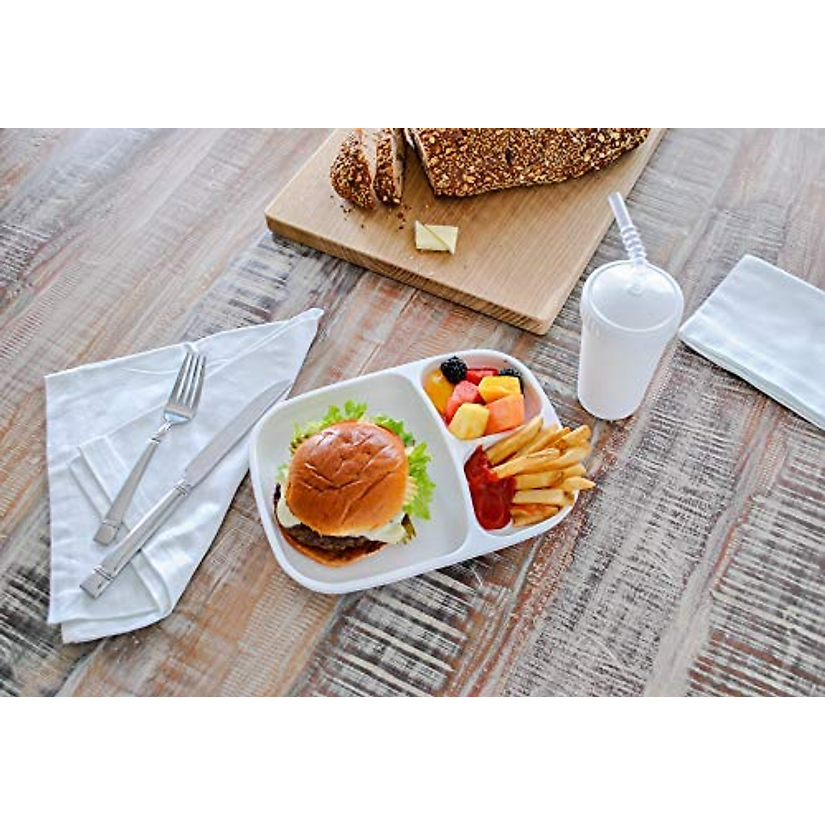 Re Play Set of 3 - Made in the USA Deep Divided Heavy Duty Dining Plates with 3 Compartments for All Ages -  Aqua, Purple, Lime Green (Mermaid)