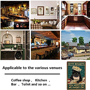 Black cat Wall Art & Decor - Cat Themed Gifts for Women Cat Lovers Kitty Biscuits You Need We Knead Metal Signs Coffee and Bar Funny Iron Painting 8X12 Inch
